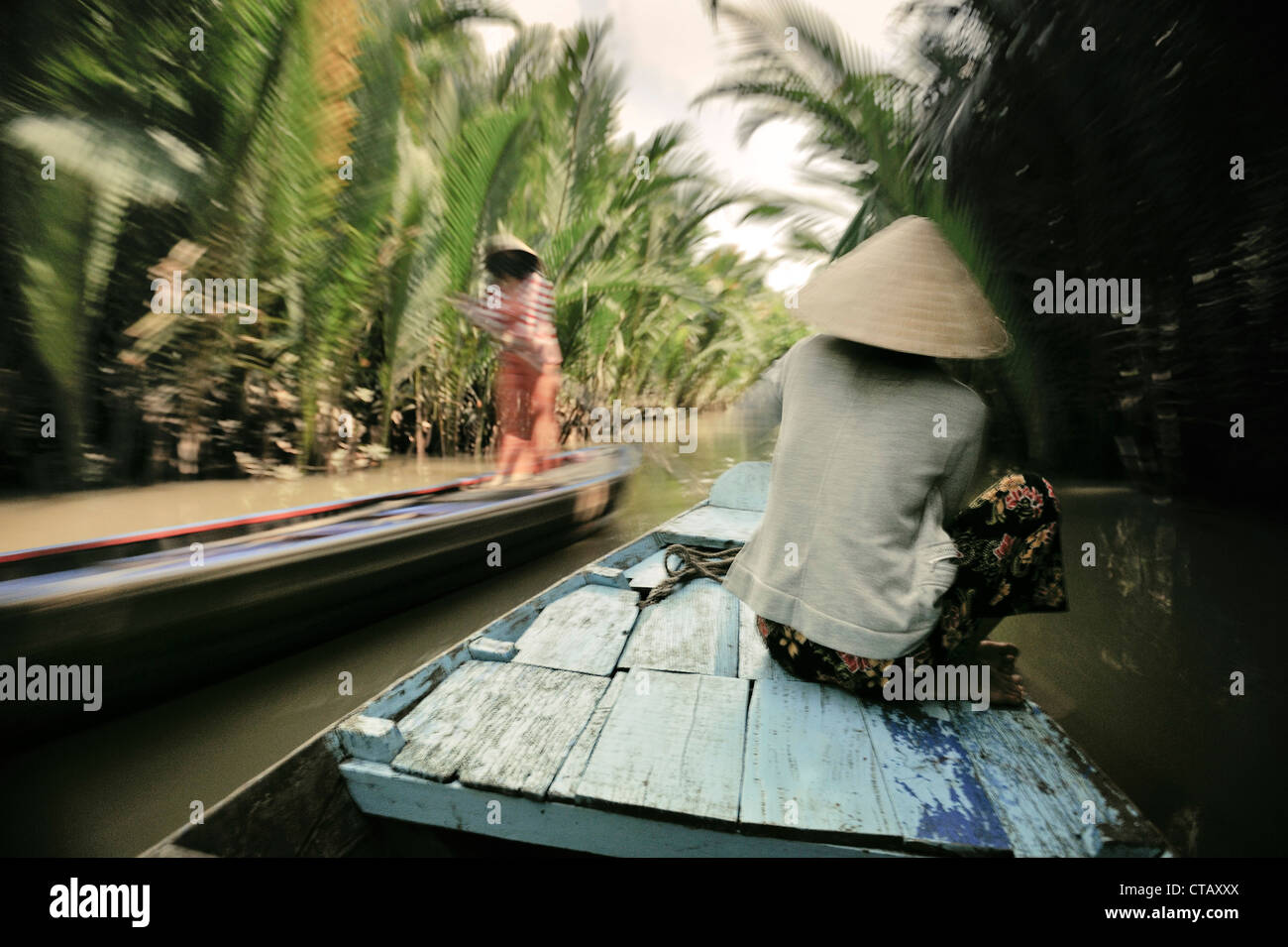 With a rowing boat along Mekong channel, Mekong Delta, Vietnam Stock ...
