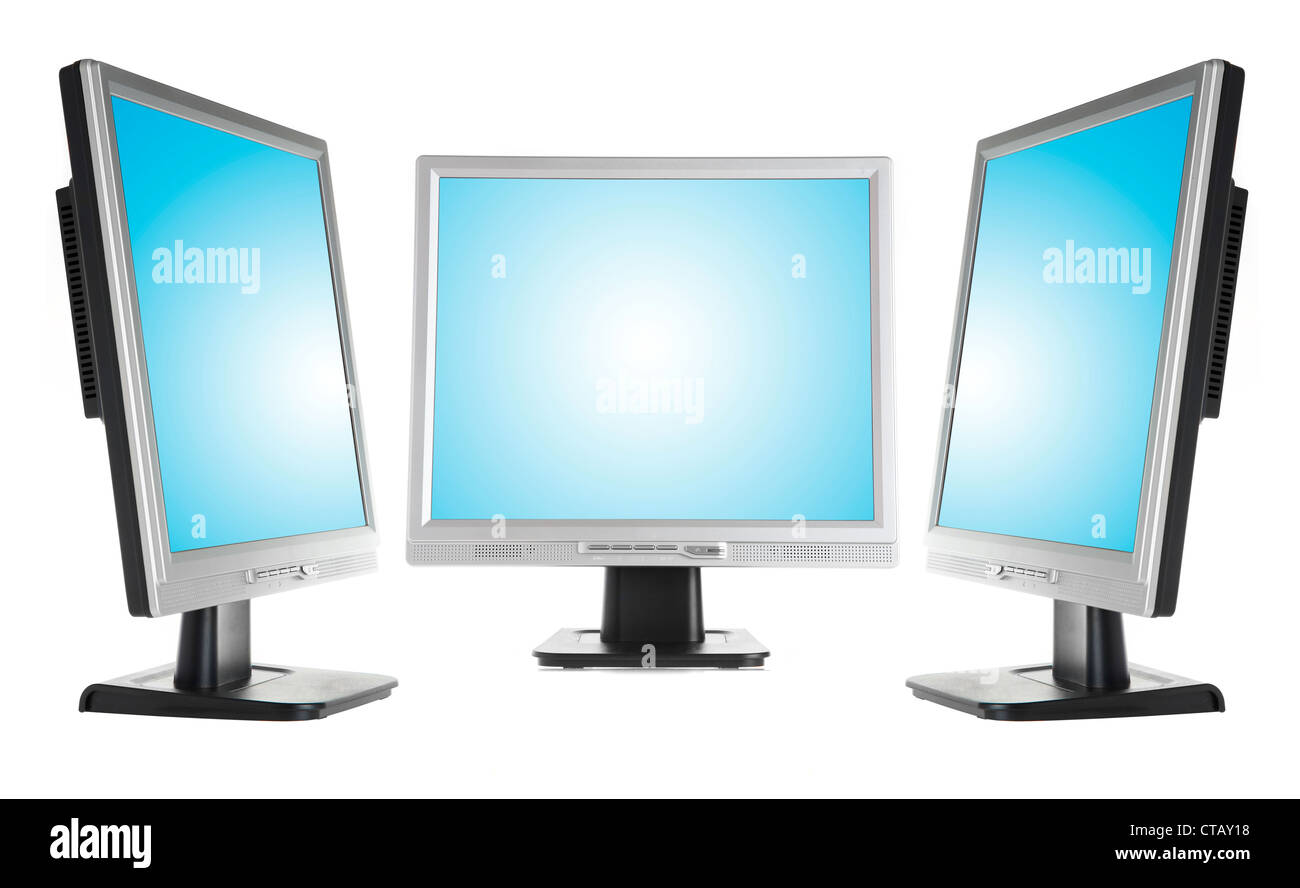 Three monitors on a white background Stock Photo - Alamy