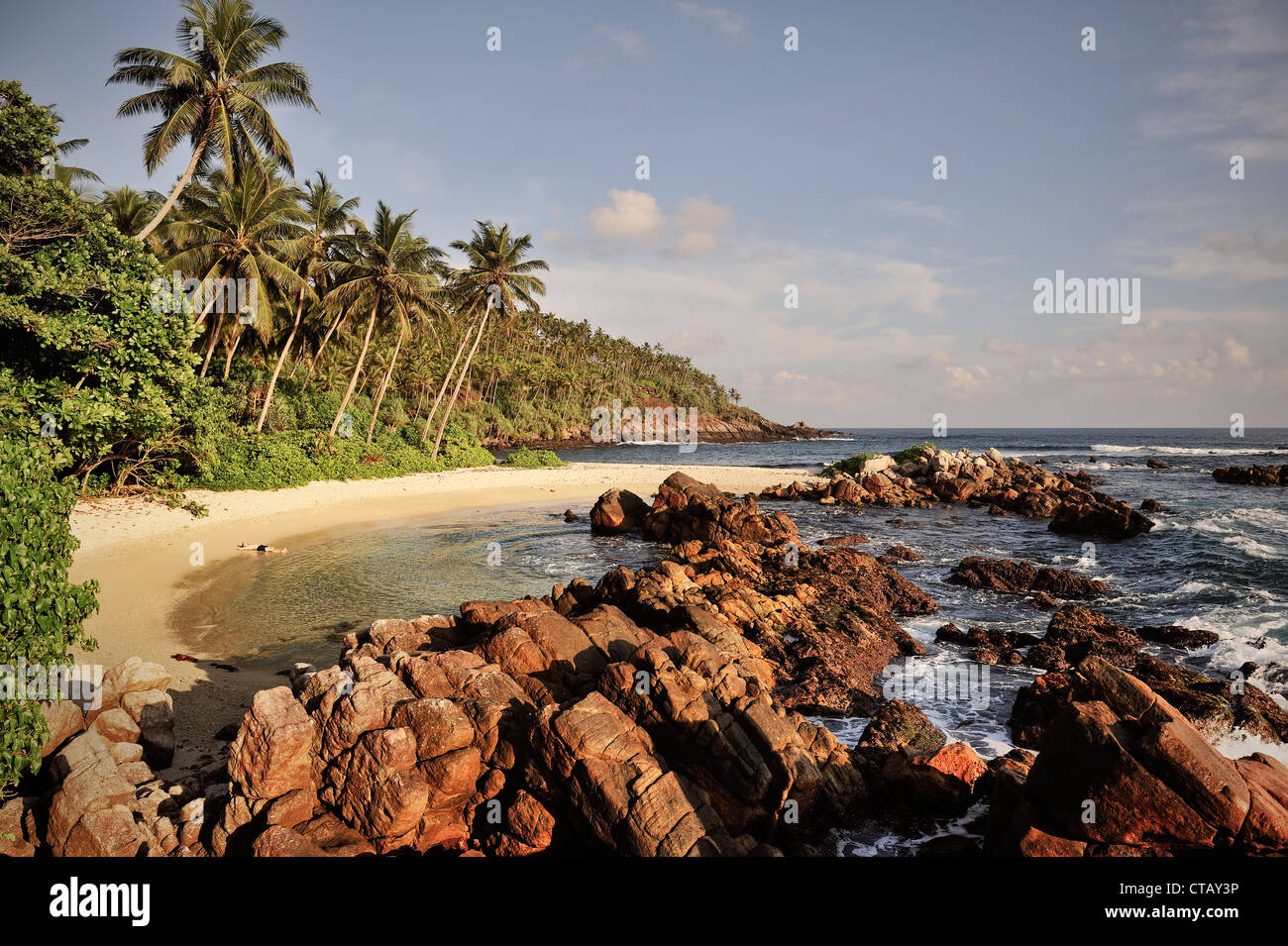 Secluded bay, Palm beach with rocks, Mirissa around Matara, Sri Lanka ...