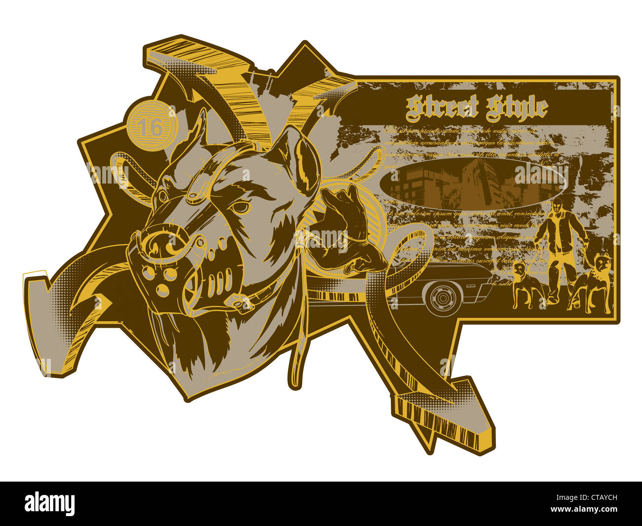 vector vintage urban label with pitbull Stock Photo - Alamy