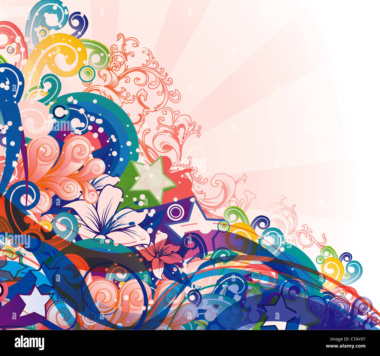 vector fantasy floral background with rays Stock Photo - Alamy