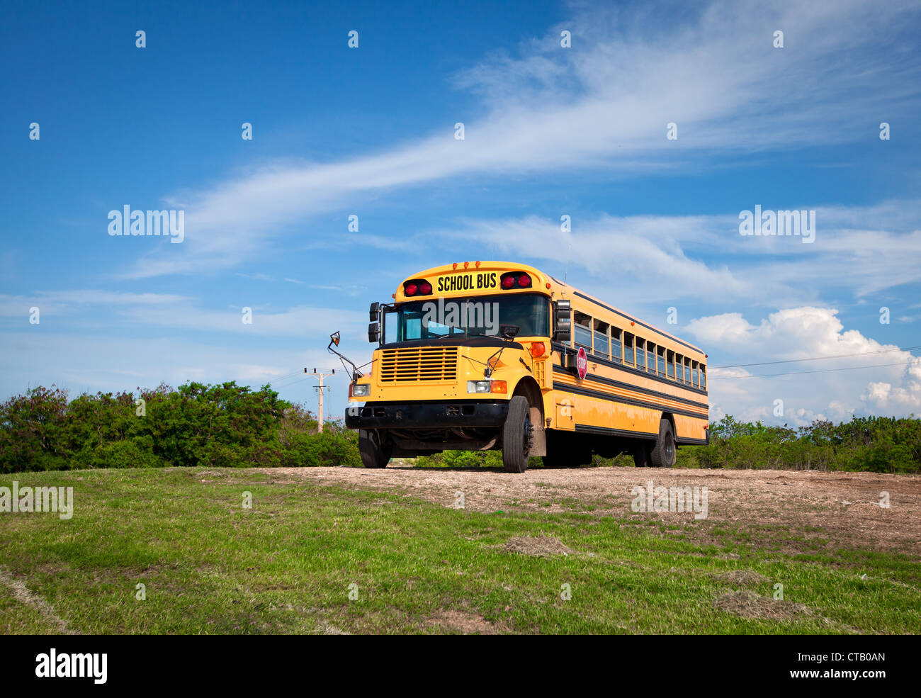 school bus against the dark blue sky Stock Photo - Alamy