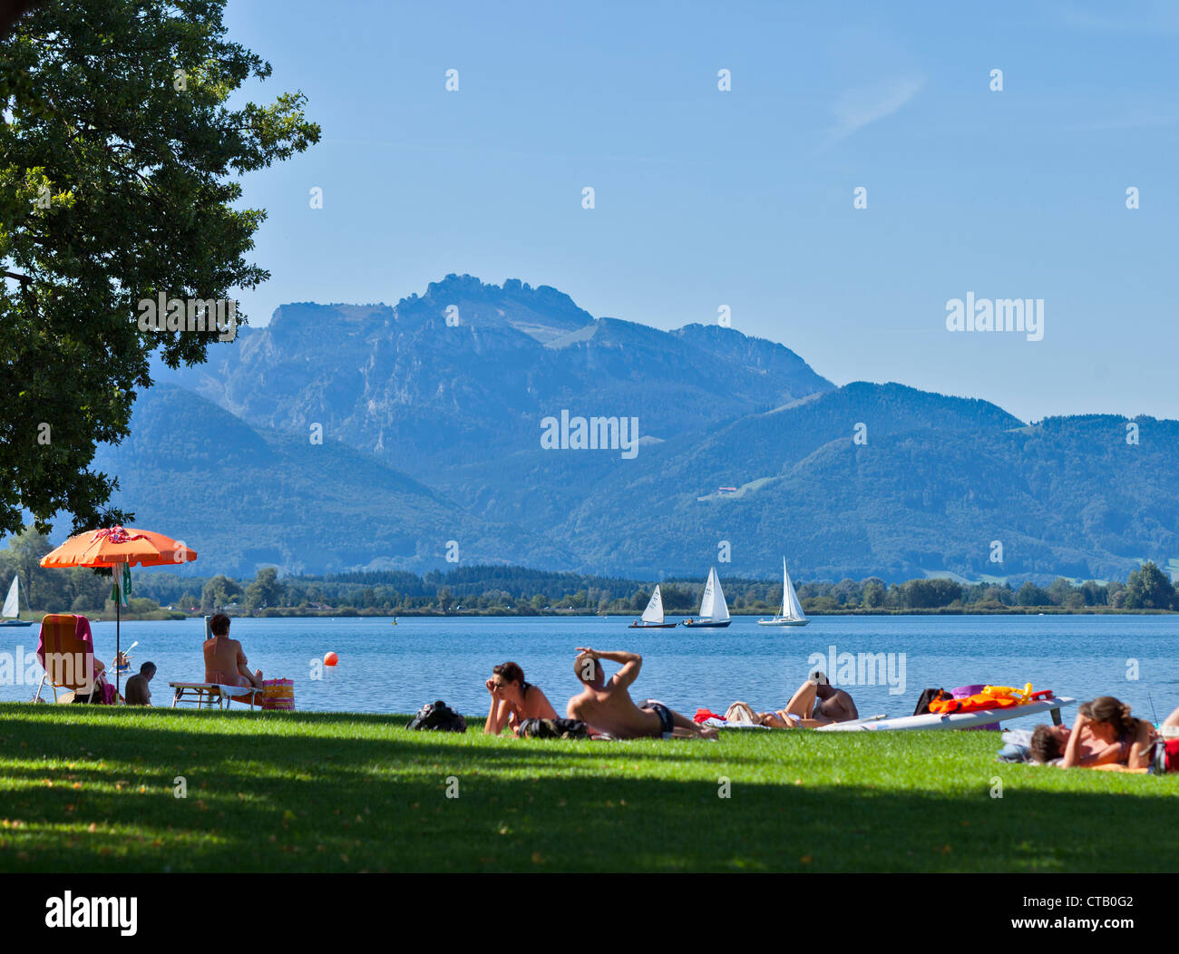 Lido Uebersee at lake Chiemsee, Chiemgau, Upper Bavaraia, Germany Stock ...