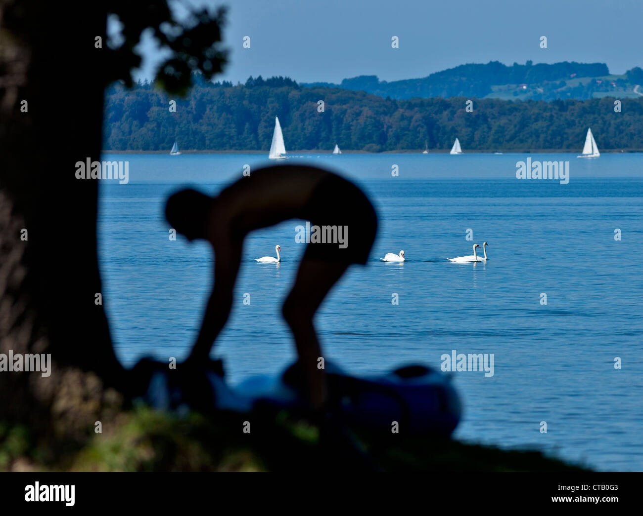 Lido Uebersee, lake Chiemsee, Chiemgau, Upper Bavaria, Germany Stock ...