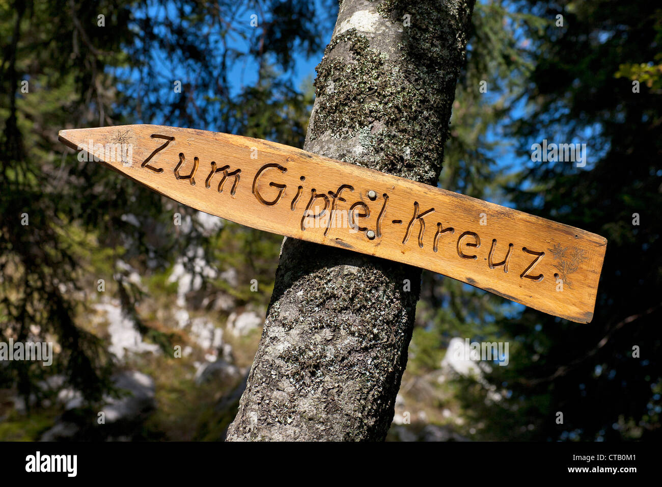 Signpost, Hofbauern-Alm, Kampenwand, Chiemgau, Upper Bavaria, Germany ...