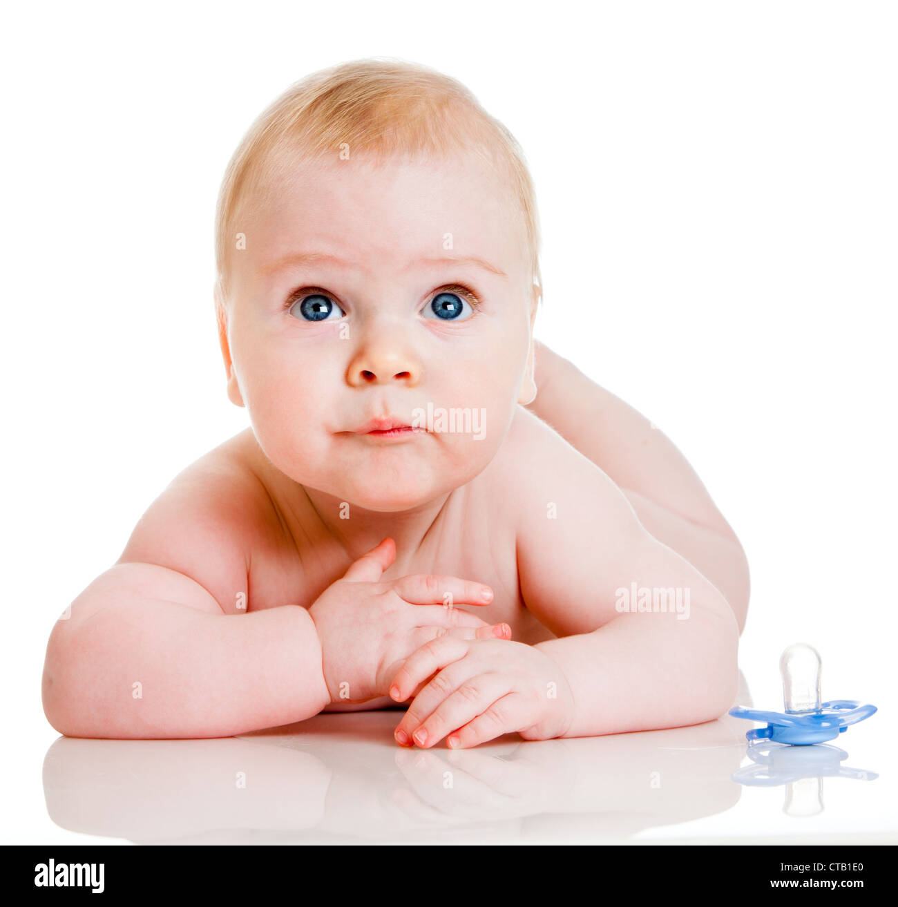 six-month-old baby on a white background Stock Photo - Alamy