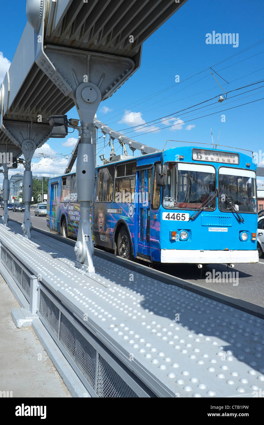 Trolley bus on Krymsky Bridge. Moscow, Russia Stock Photo - Alamy
