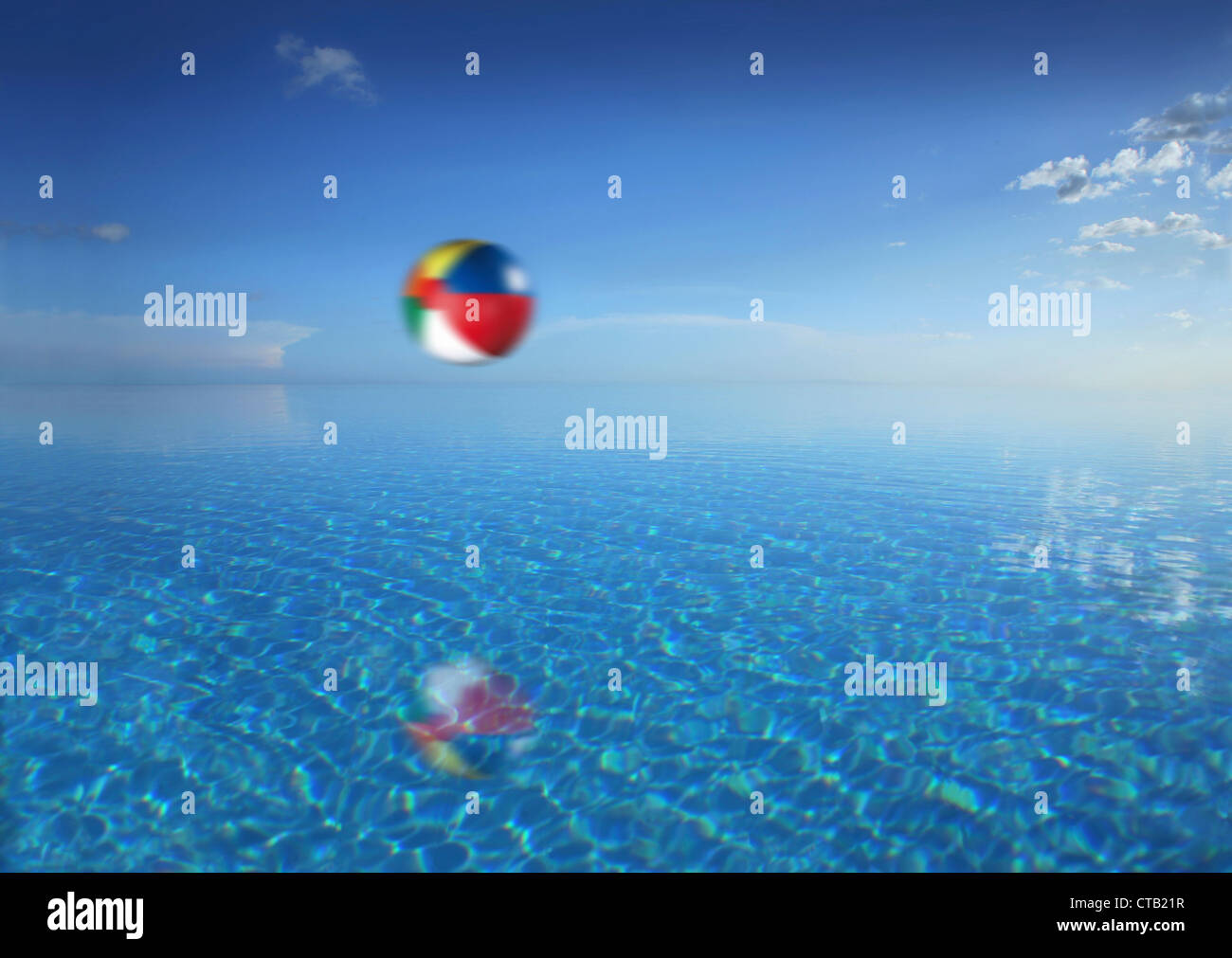 Beachball flying over an infinity pool, Bohol island, Visayas ...