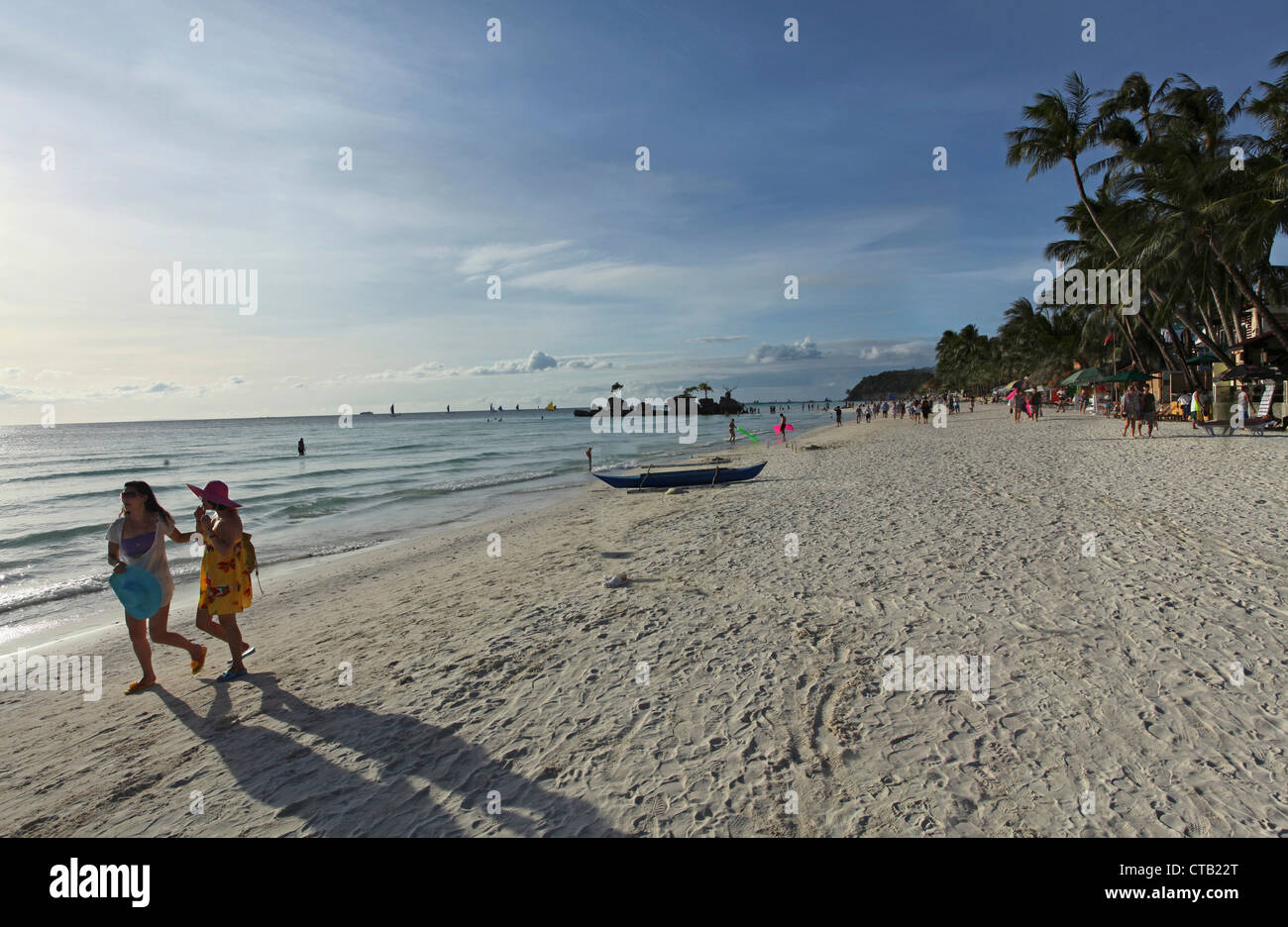Two women on white Beach in Boracay, Boracay, Panay Island, Visayas ...