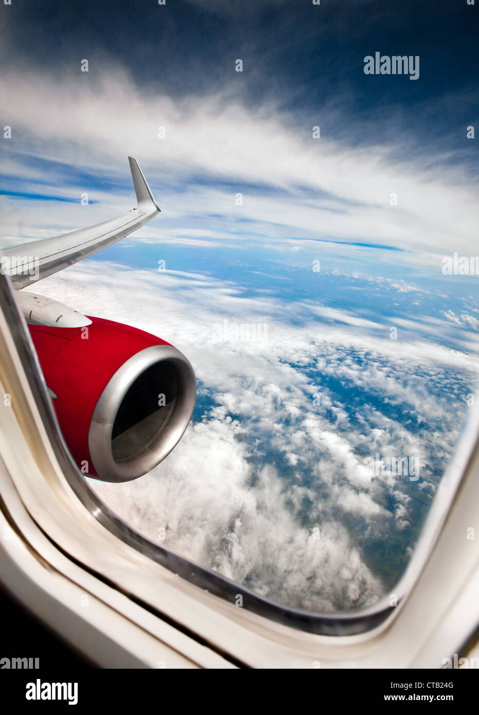 Classic image through aircraft window onto jet engine Stock Photo - Alamy