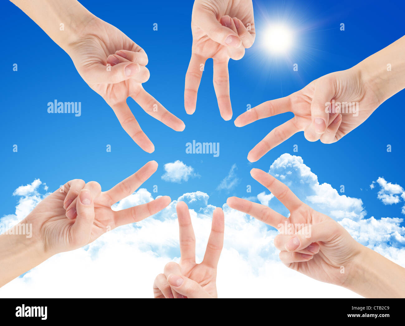 Hands of teamwork , forming the star shape Stock Photo - Alamy