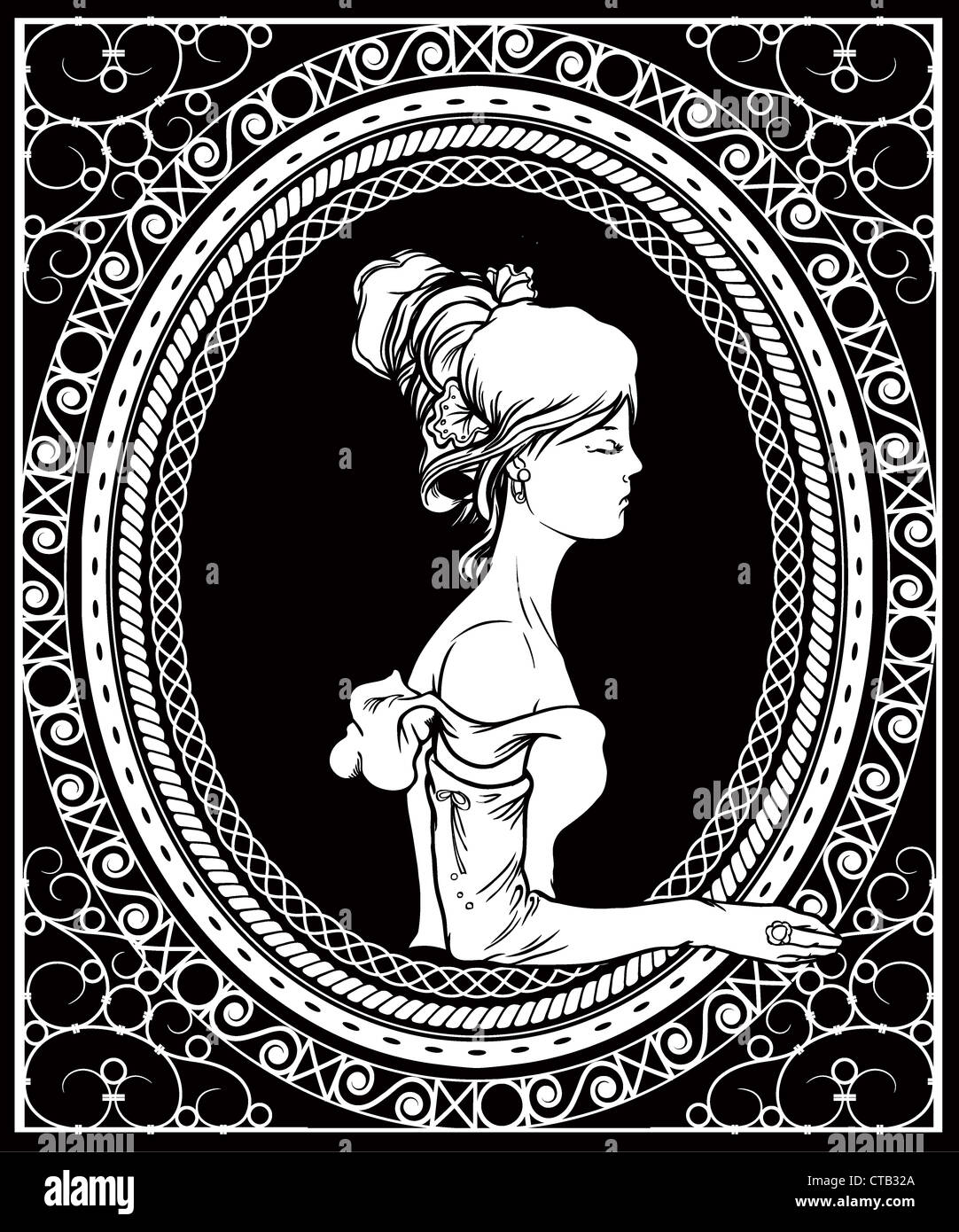 vector wrought iron frame with lady Stock Photo - Alamy
