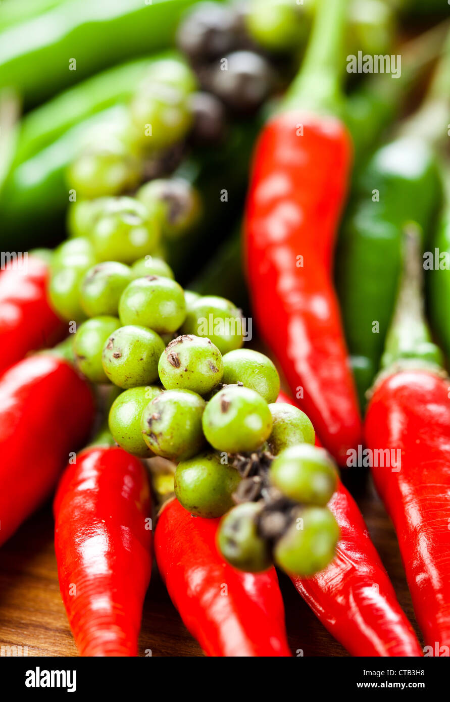 Red chilli peppers and other pepper Stock Photo - Alamy