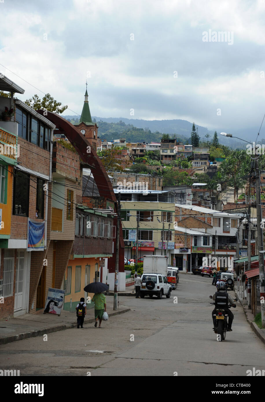 Countryside village street scene in Silvania, Colombia, South America ...