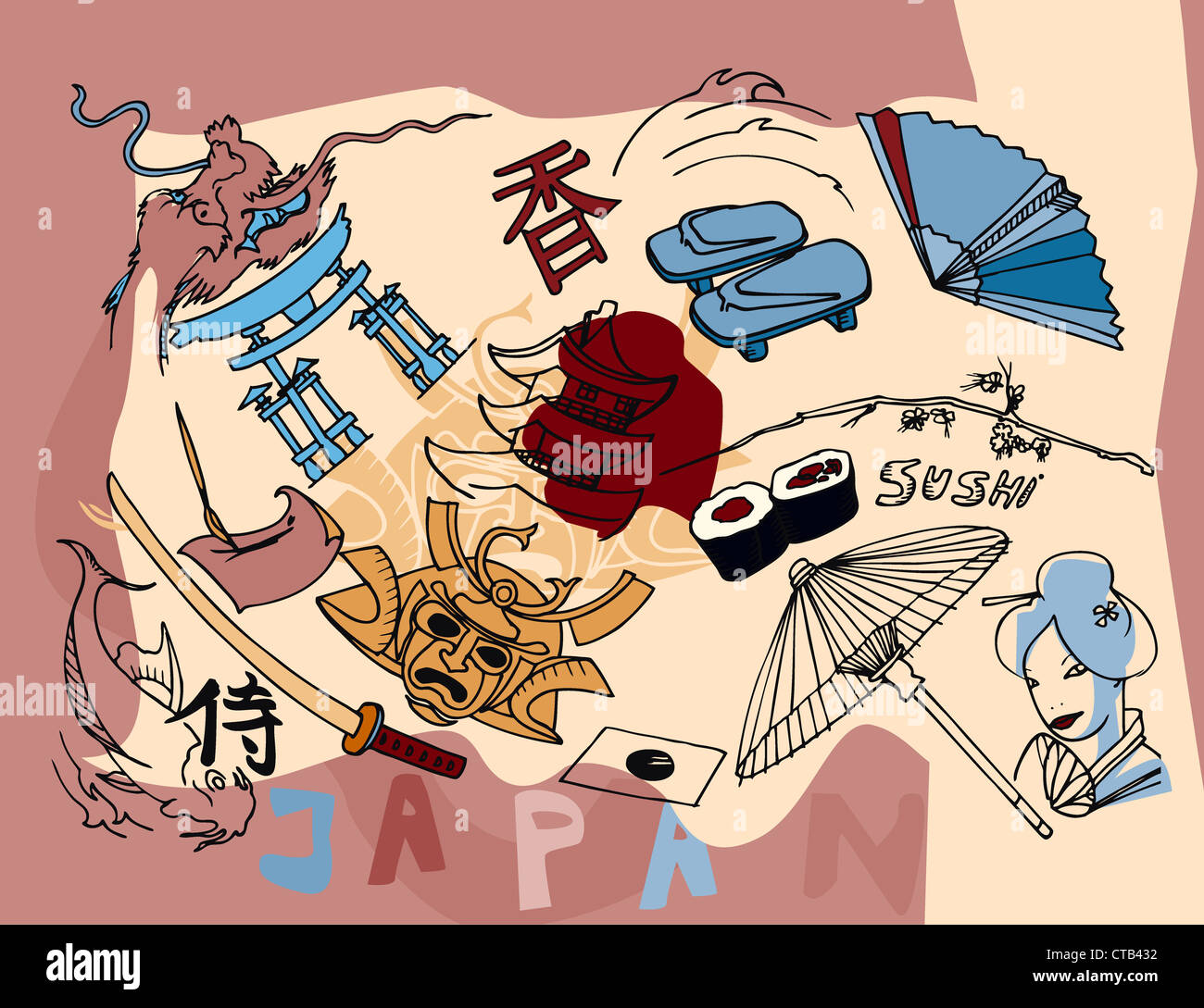 japan doodles vector illustration Stock Photo - Alamy