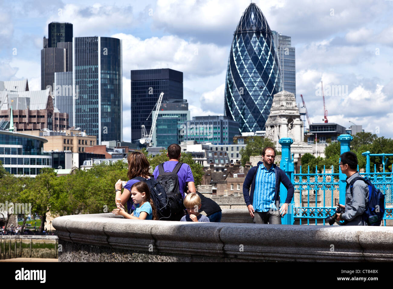 Tourists on Tower Bridge Viewing the City Stock Photo - Alamy