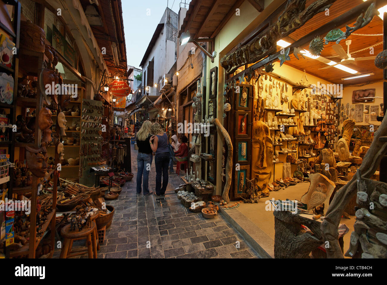 Shopping street in old town, Rethymnon, Crete, Greece Stock Photo - Alamy