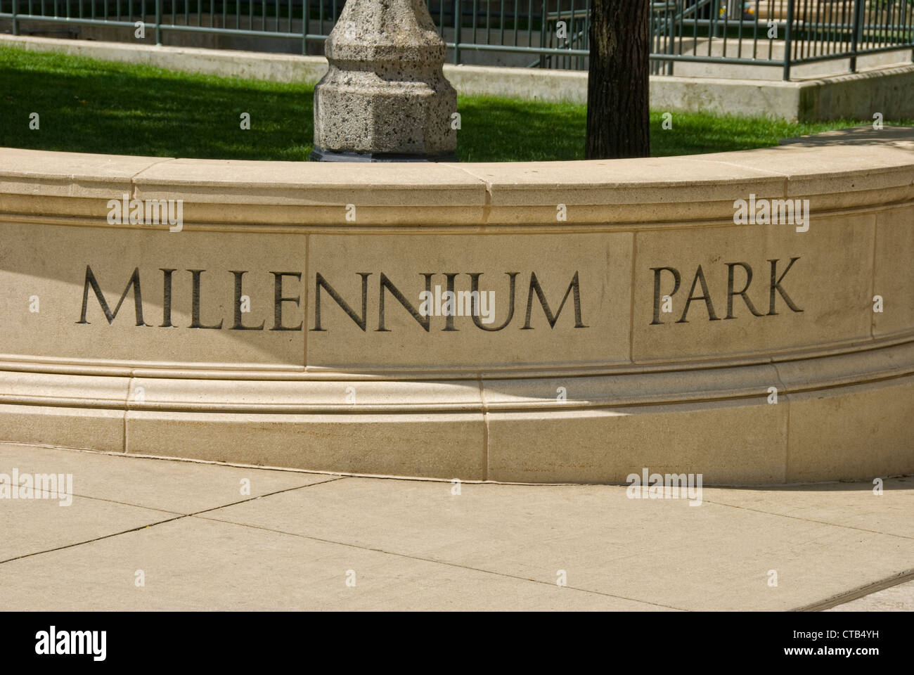 Millennium Park entrance sign Stock Photo - Alamy