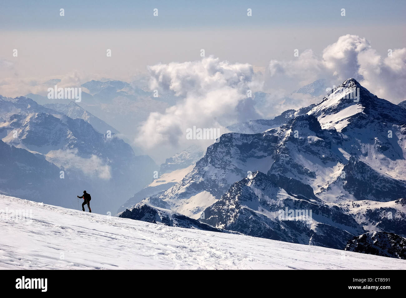 Mountaineer walking on a glacier, West Alps, Swiss Stock Photo - Alamy