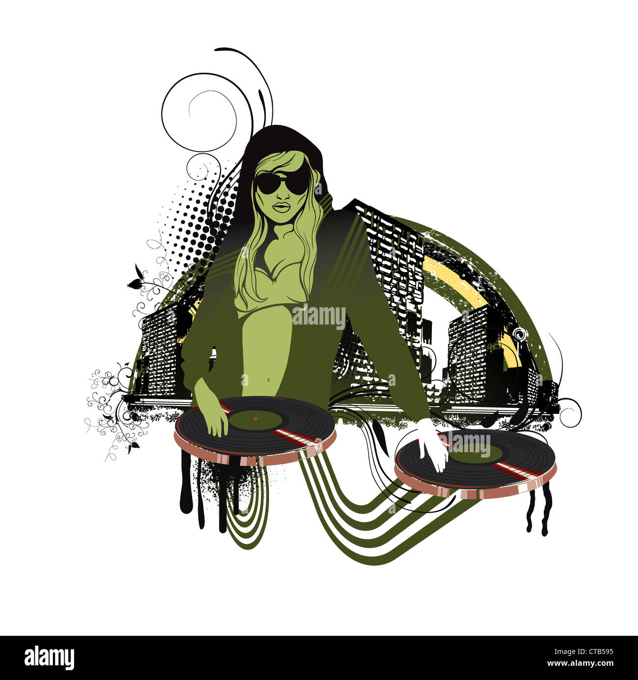 vector concert poster with dj girl Stock Photo - Alamy