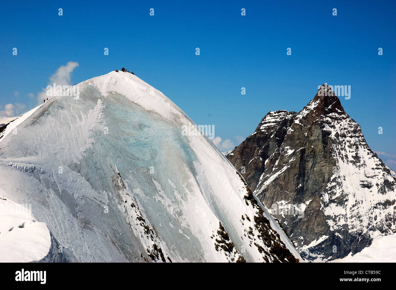 Breithorn peak, on background the Matterhorn, west alps, Europe Stock ...