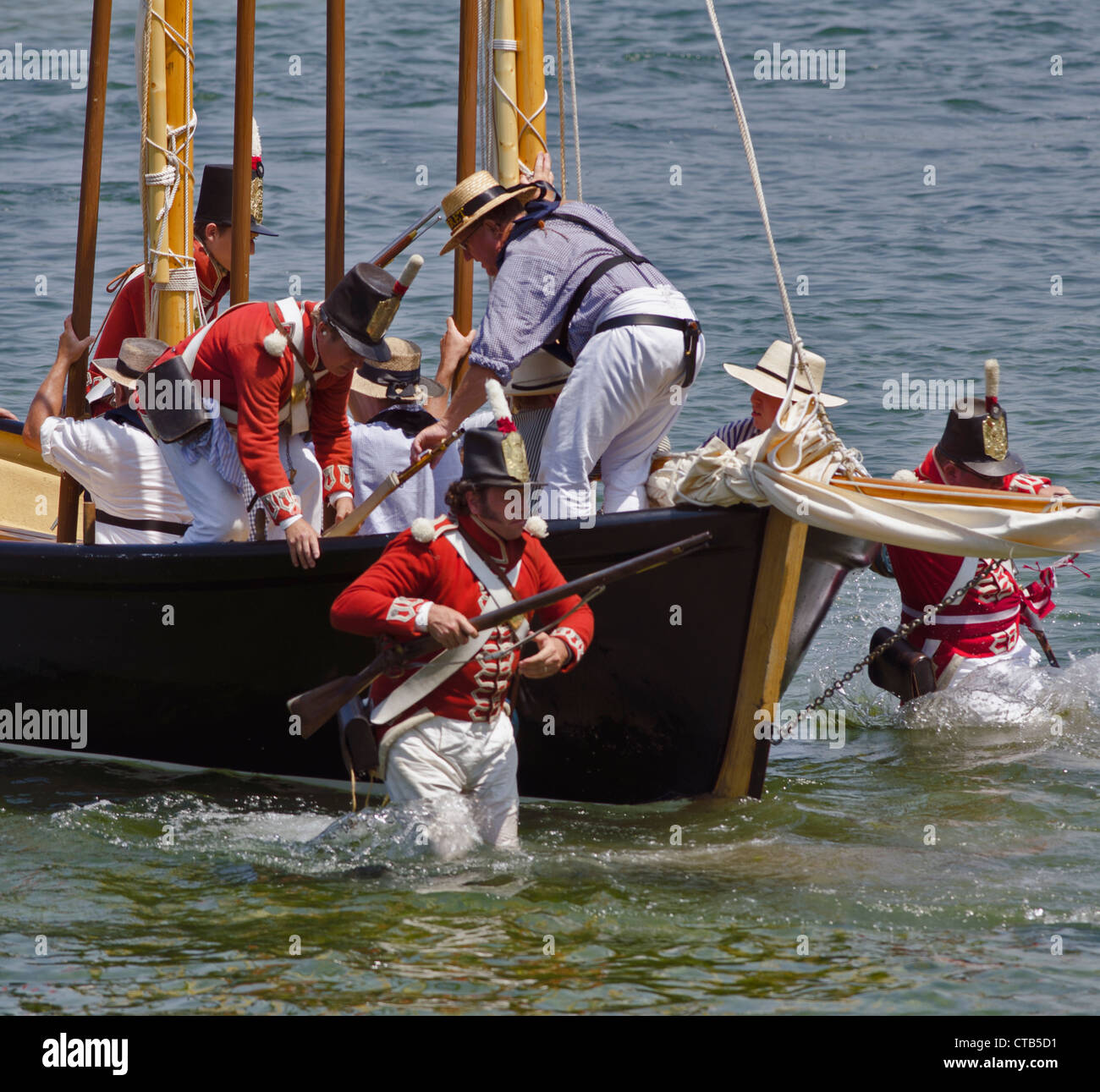 War of 1812 soldiers and sailors hit the beach in a practise assualt ...