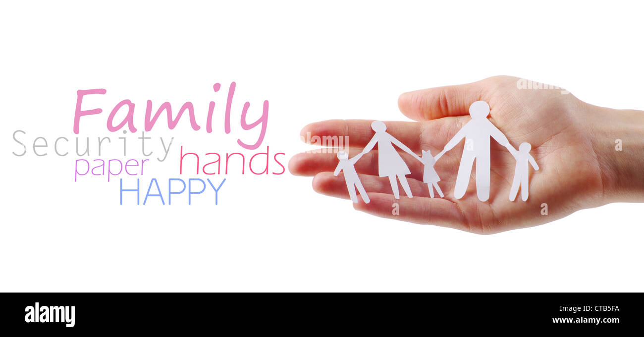 Paper family in hands isolated on white background Stock Photo - Alamy