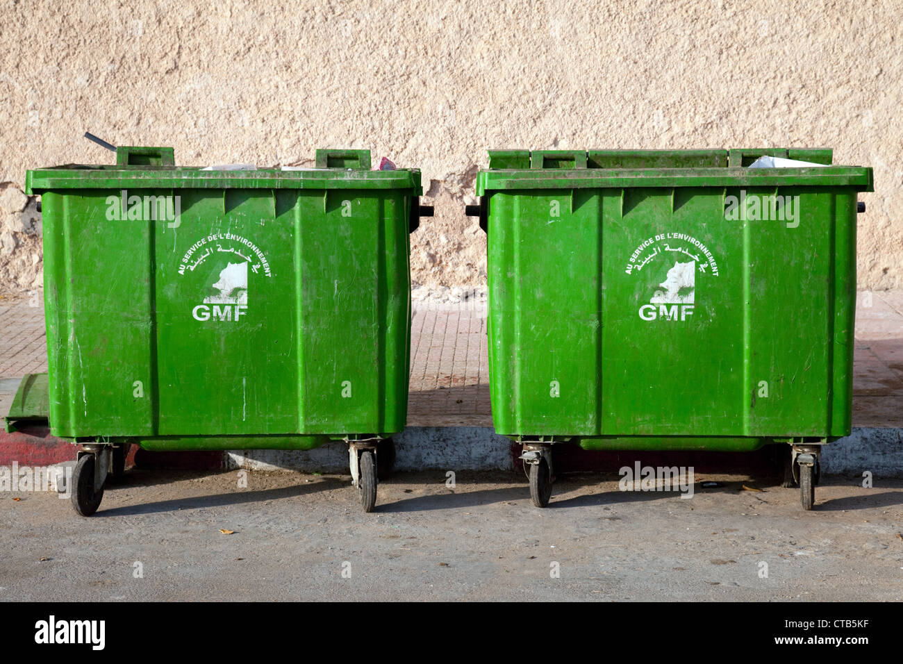 Recycling Africa; A pair of green recycle bins, Essaouira, Morocco ...