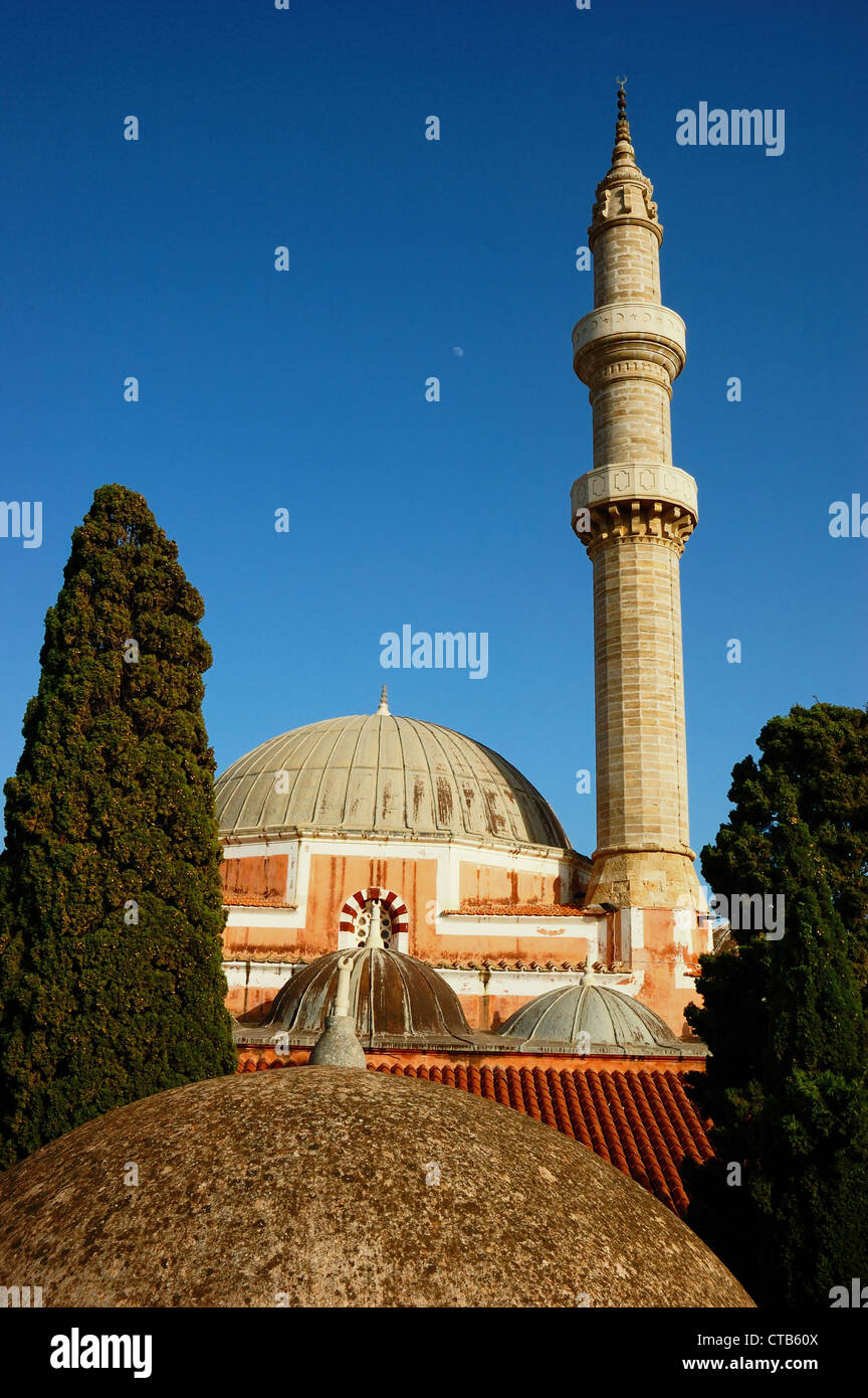 Old mosque and minaret in Rhodes, Greece, Europe Stock Photo - Alamy
