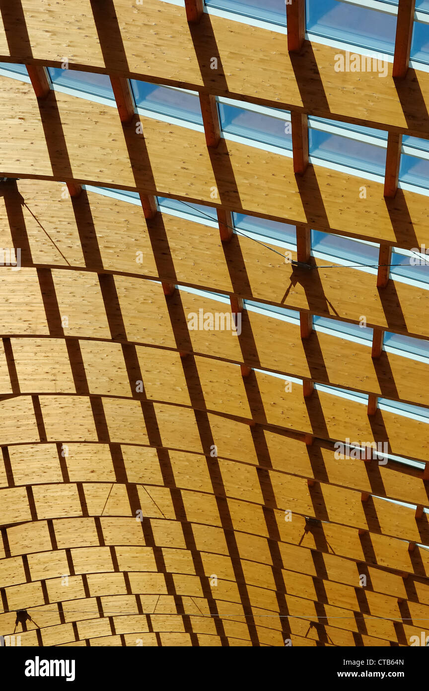 Wood-glass structure inside a commercial center Stock Photo - Alamy