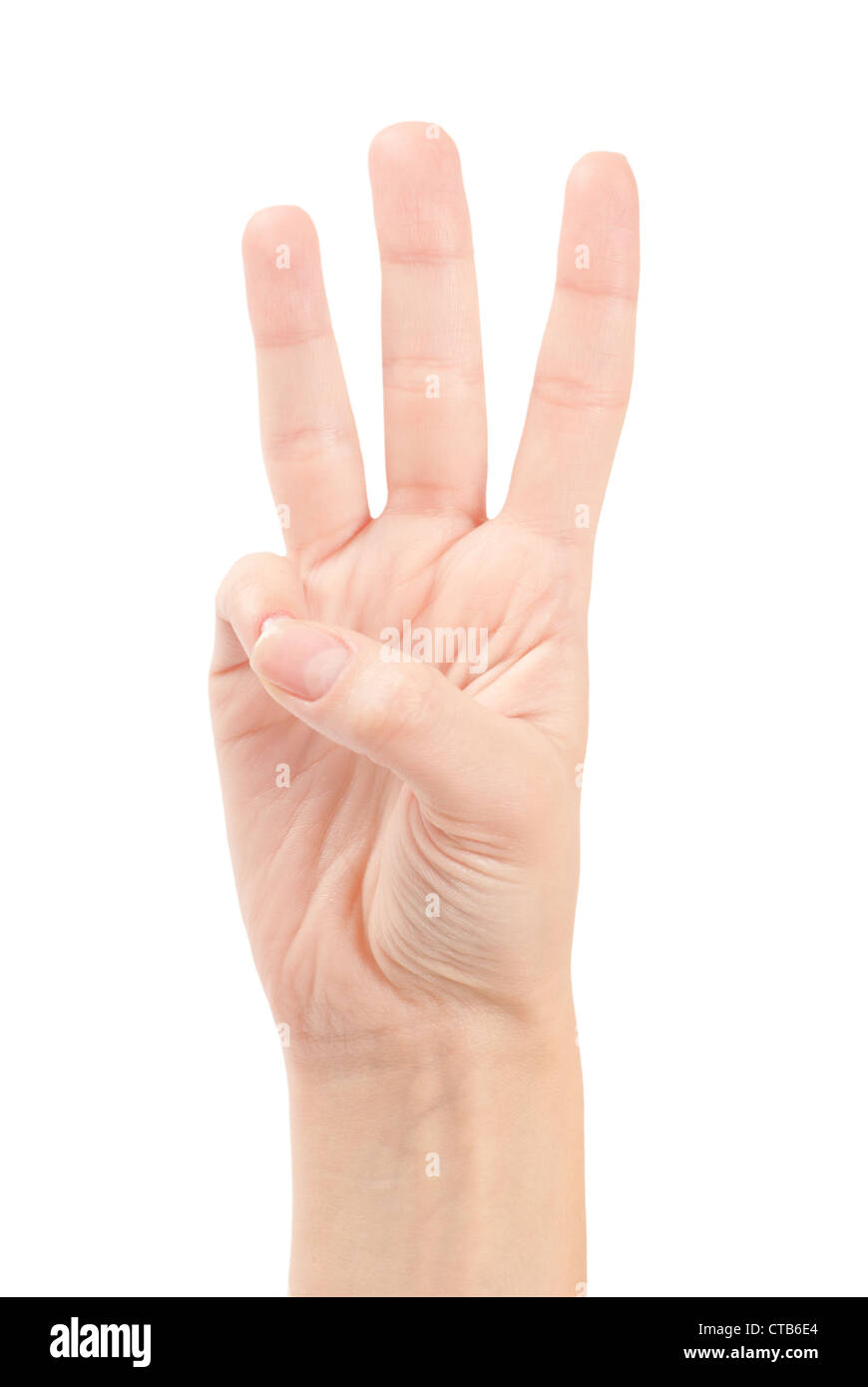 Female hands counting number three isolated on white Stock Photo - Alamy