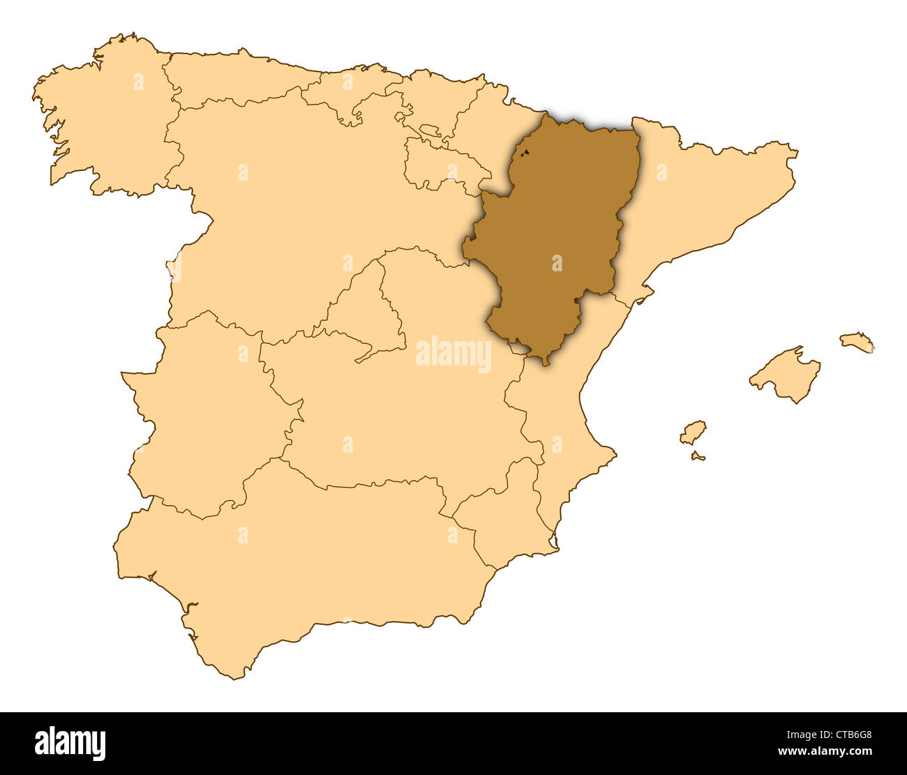 Map of Spain where Aragon is highlighted Stock Photo - Alamy
