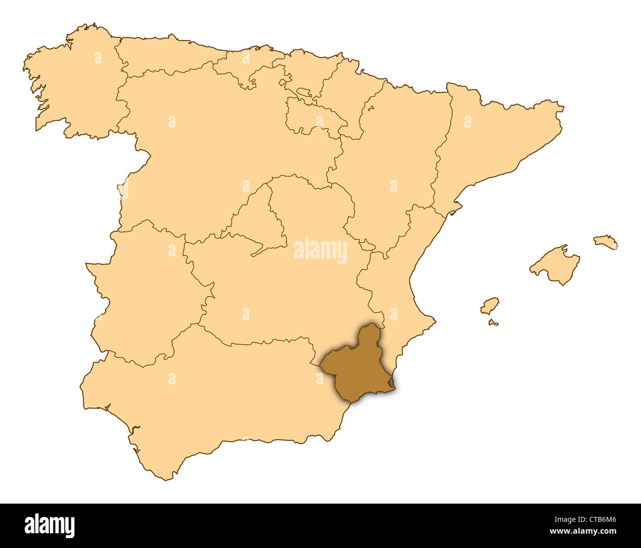 Map of Spain where Murcia is highlighted Stock Photo - Alamy