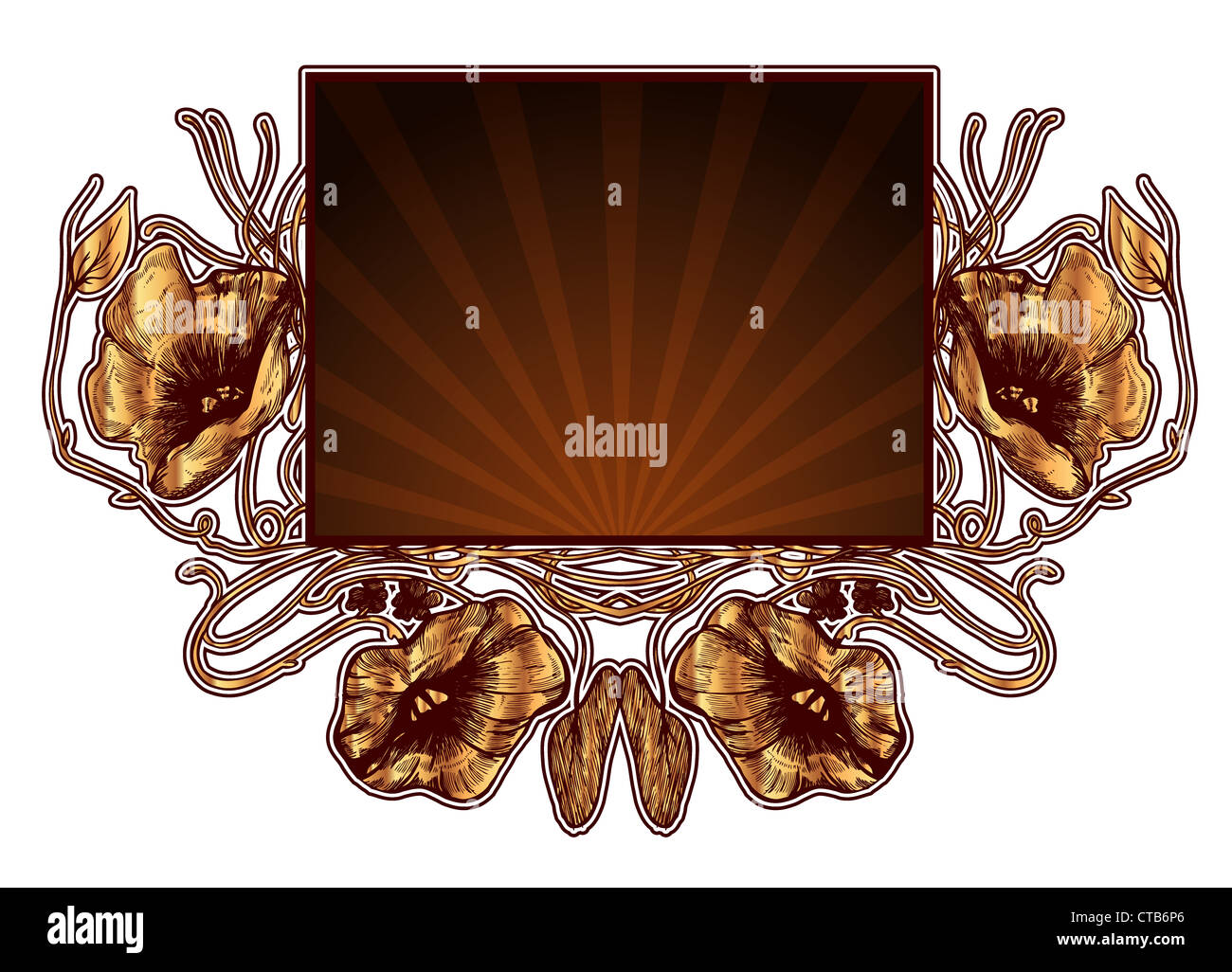 vector vintage gold floral frame with rays Stock Photo - Alamy