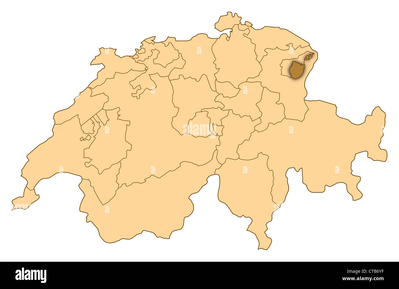Map of Switzerland where Appenzell Innerrhoden is highlighted Stock ...
