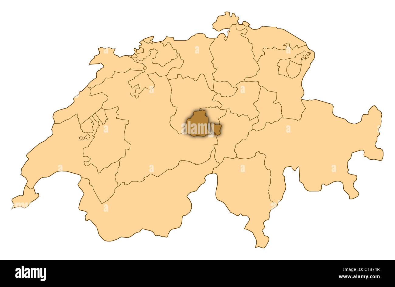 Map of Switzerland where Obwalden is highlighted Stock Photo - Alamy