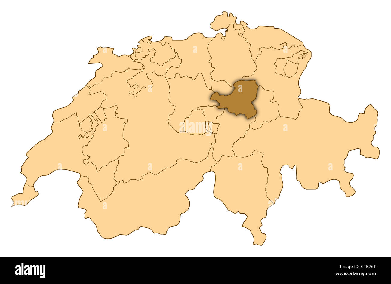 Map of Switzerland where Schwyz is highlighted Stock Photo - Alamy