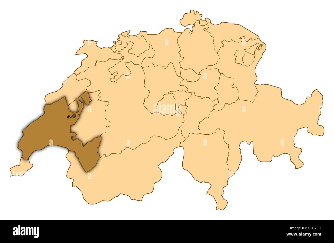 Map of Switzerland where Vaud is highlighted Stock Photo - Alamy