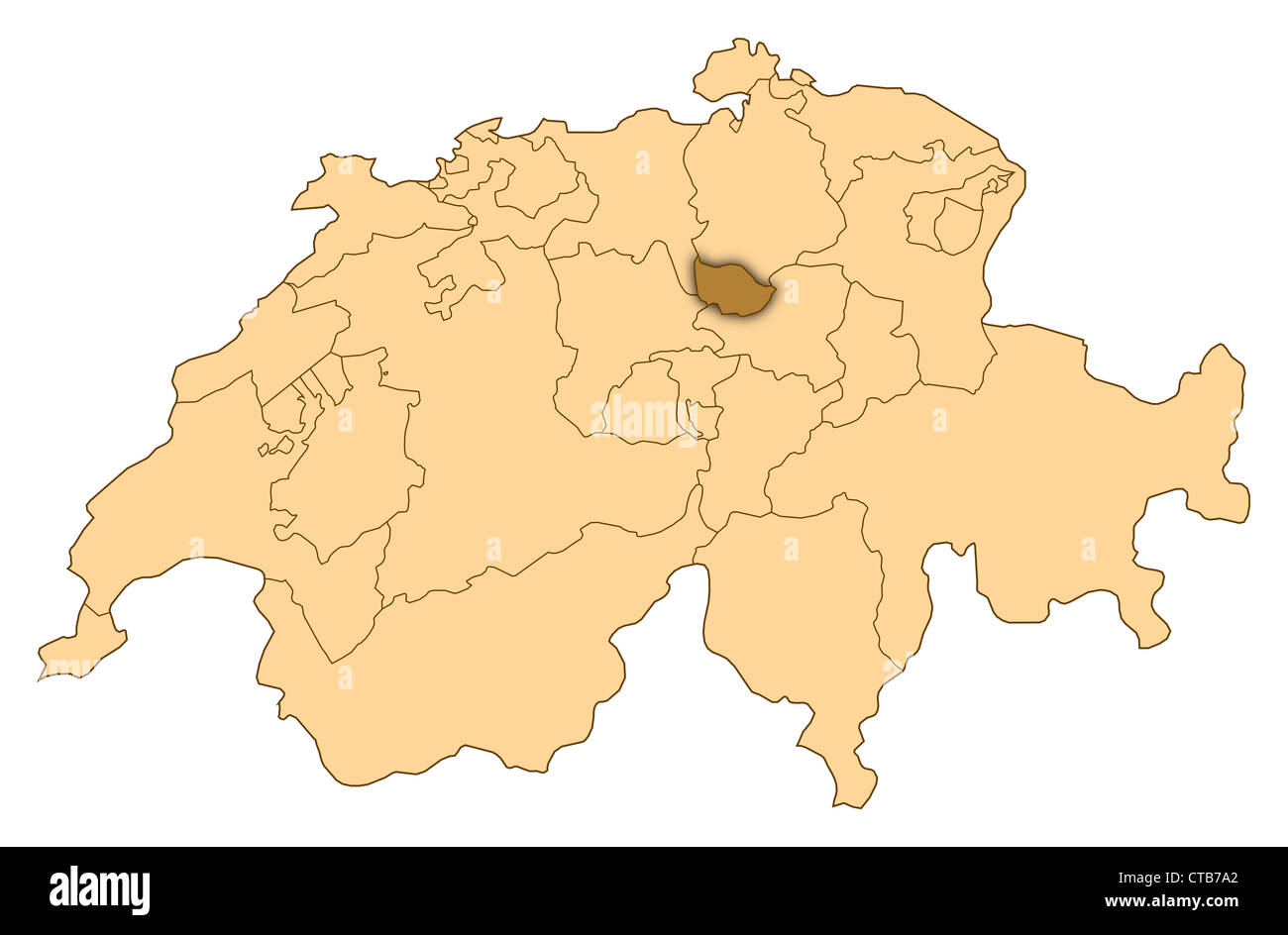 Map of Switzerland where Zug is highlighted Stock Photo - Alamy