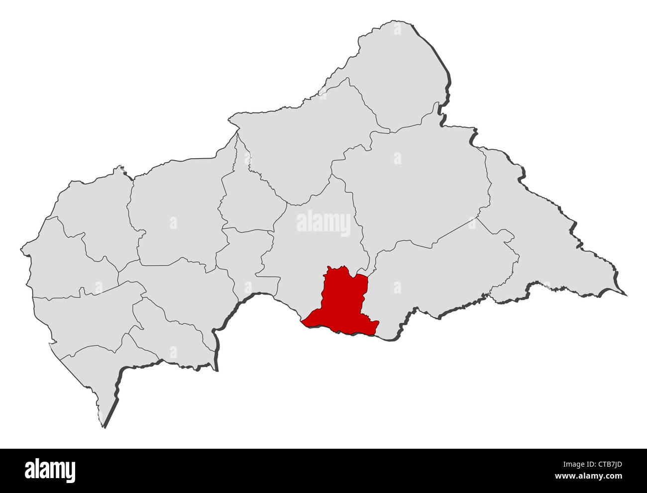 Political map of Central African Republic with the several prefectures ...