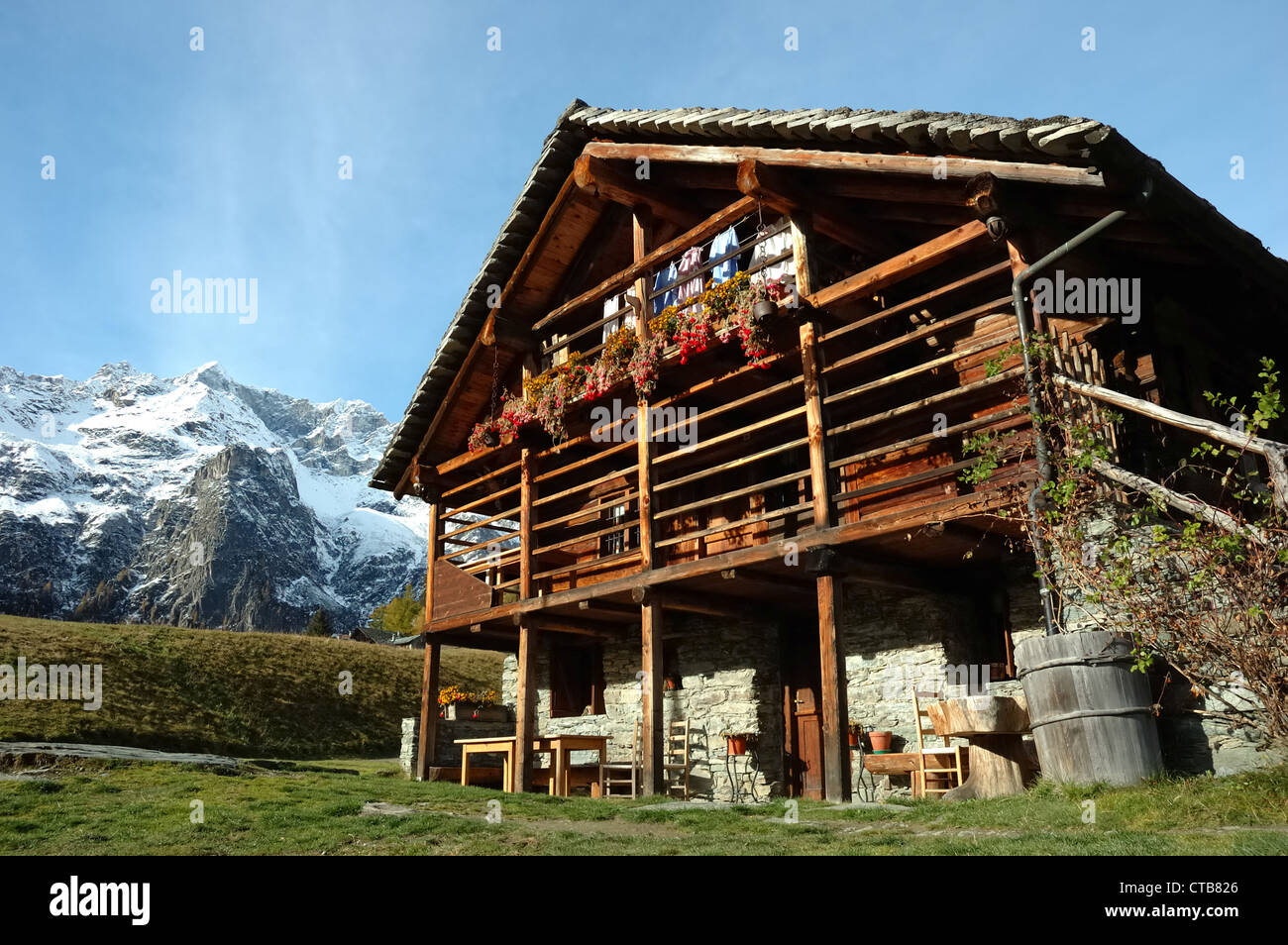 Tipical 'Walser' house of an ancient mountain village; west Alps, Italy ...