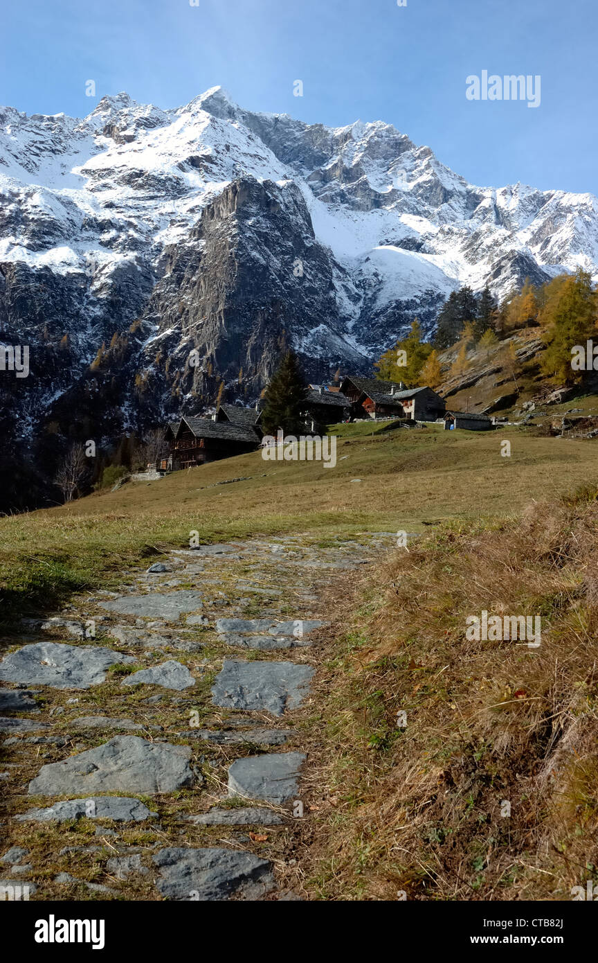 Tipical 'Walser' house of an ancient mountain village; west Alps, Italy ...