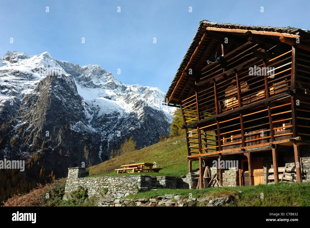 Tipical 'Walser' house of an ancient mountain village; west Alps, Italy ...