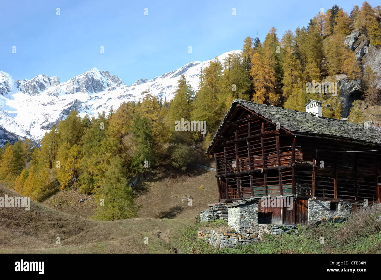 Tipical 'Walser' house of an ancient mountain village; west Alps, Italy ...