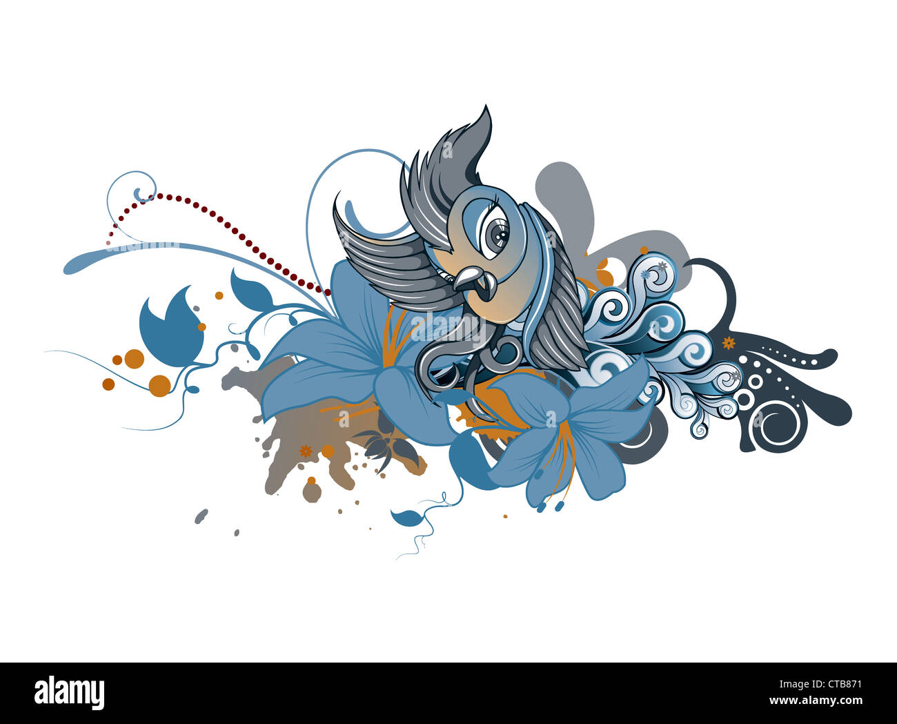 vector abstract floral design with bird Stock Photo - Alamy