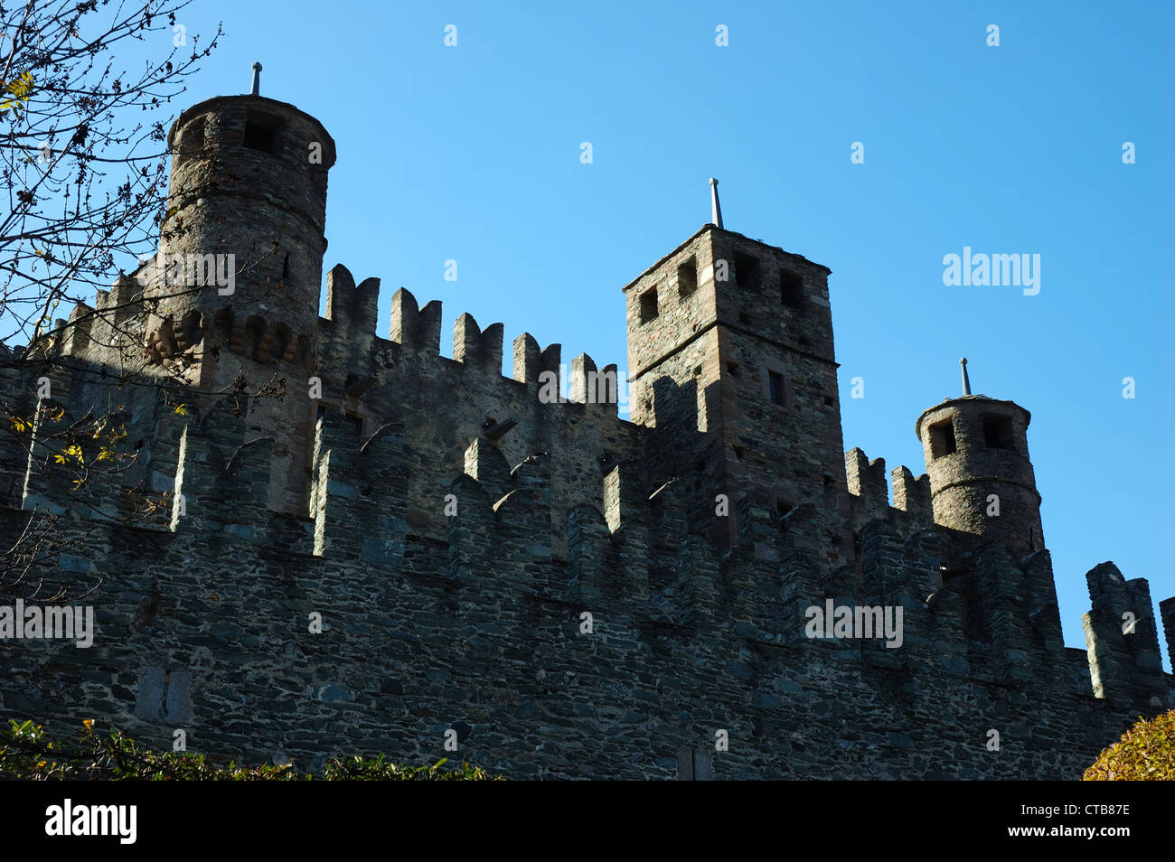 Exterior view of medieval castle, north Italy Stock Photo - Alamy