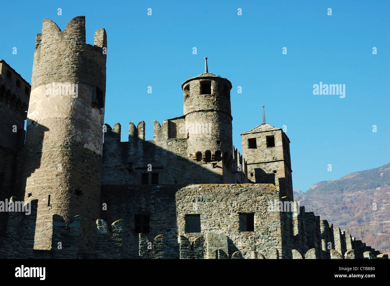 Exterior view of medieval castle, north Italy Stock Photo - Alamy