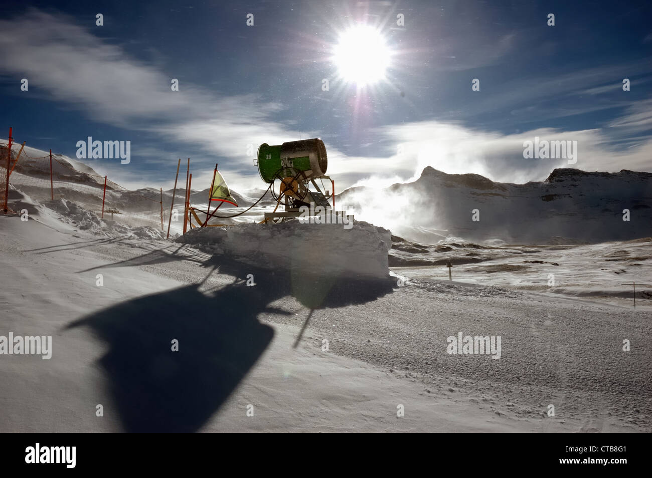 Snow-gun on a ski slope , mountain ski resort Stock Photo - Alamy