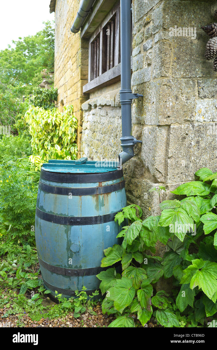 Wooden rain barrel in cottage garden, England, UK Stock Photo - Alamy