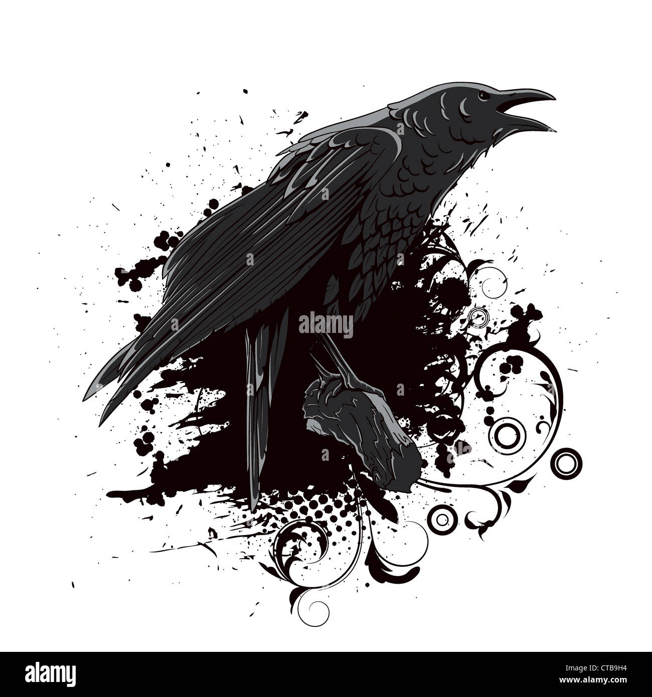 vector vintage t-shirt design with raven Stock Photo - Alamy